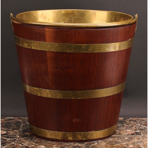 A Dutch brass bound coopered oyster bucket or peat bucket, 47cm high ...