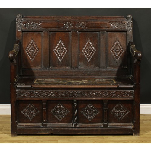 A 19th century oak box settle, of Staffordshire barons Bagot interest ...