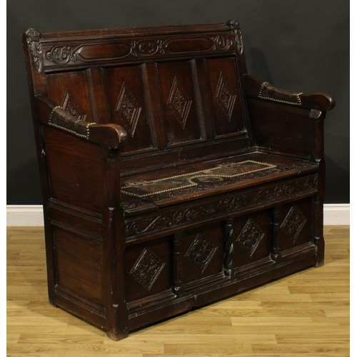 A 19th century oak box settle, of Staffordshire barons Bagot interest ...
