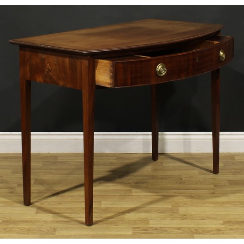 A Regency mahogany bowfront bedroom side table, oversailing top with ...