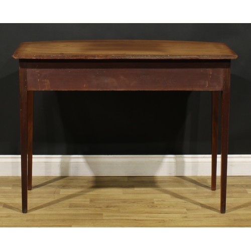 A Regency mahogany bowfront bedroom side table, oversailing top with ...