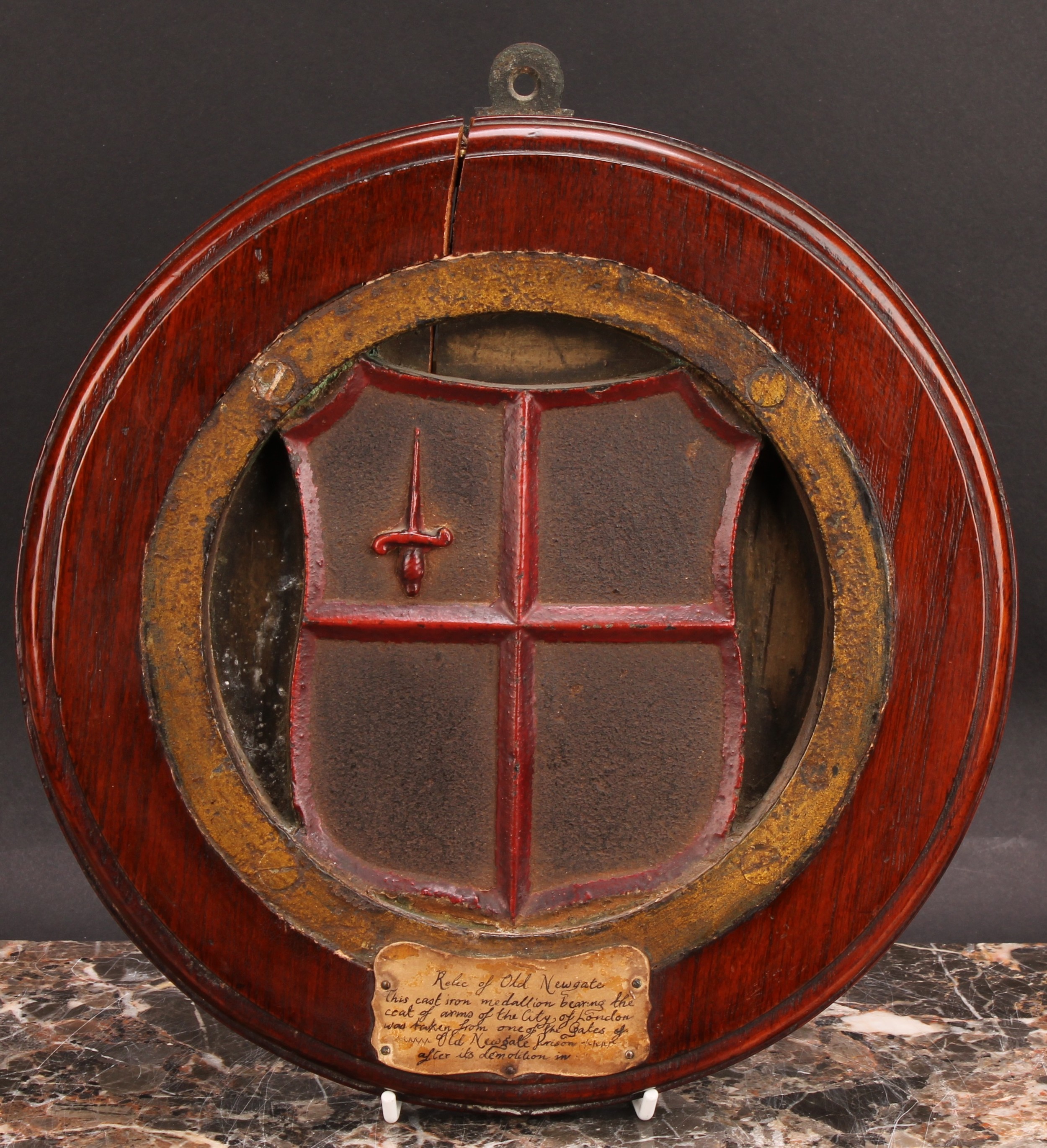 London History - a cast iron crest, of the City of London, mounted for ...