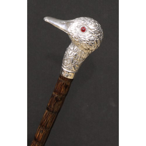 A Victorian silver mounted novelty walking stick, by Brigg, the handle ...