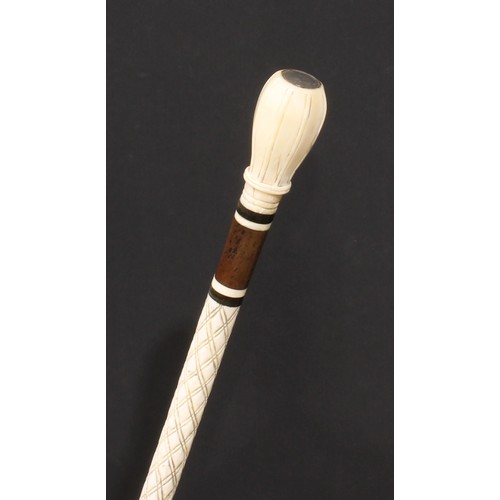 A 19th century sailor's maritime whale bone walking cane, octagonal ...