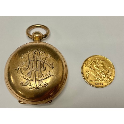 A George V gold half sovereign, 1912, in a rose gold plated Dennison ...