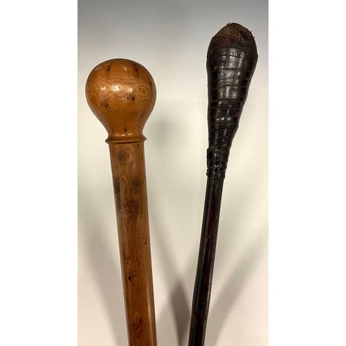 A St Olaves Churchyard Yew carved ball handled walking stick, dated ...
