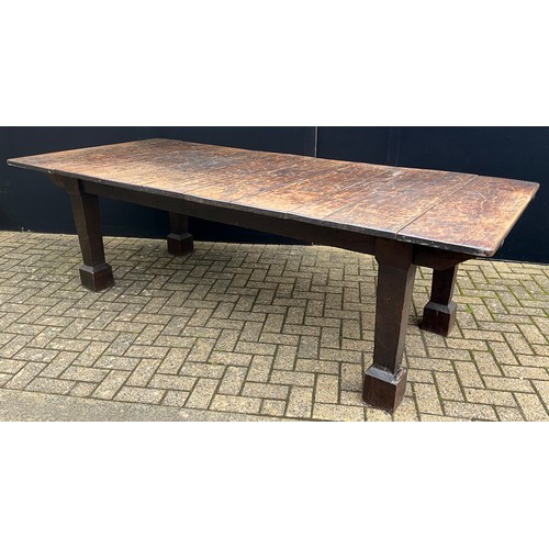 An Arts and Crafts style Large Refectory dining table, mouse carved to ...