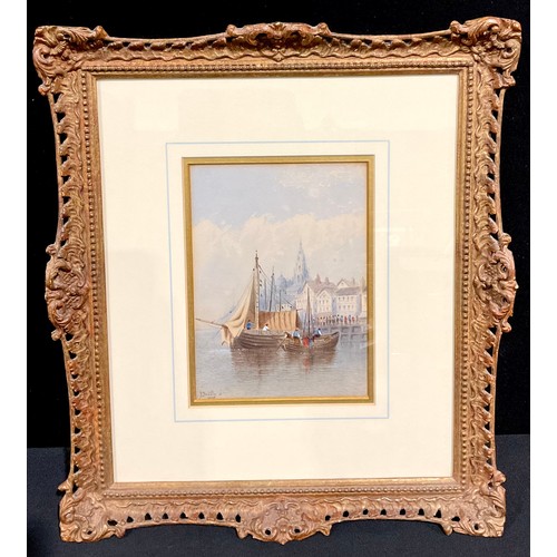 R Beatty (late 19th century) A Continental Harbour signed, watercolour ...