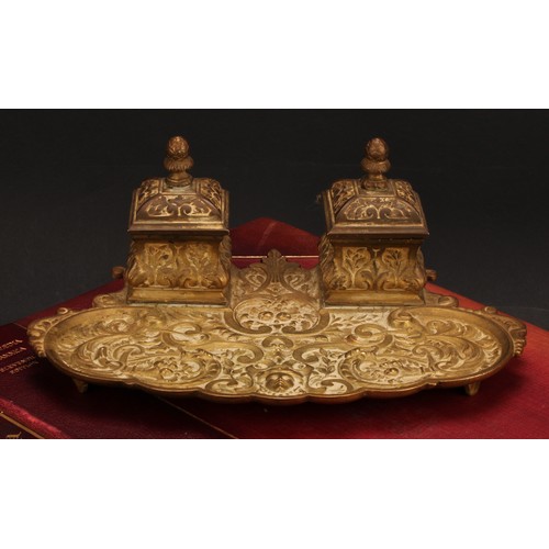 A 19th century gilt bronze inkstand, cast in the Renaissance Revival ...