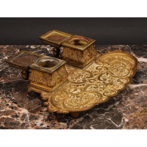 A 19th century gilt bronze inkstand, cast in the Renaissance Revival ...