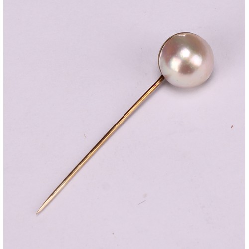 Stick Pins - a 19th century 15ct gold wishbone stick pin, set with a ...