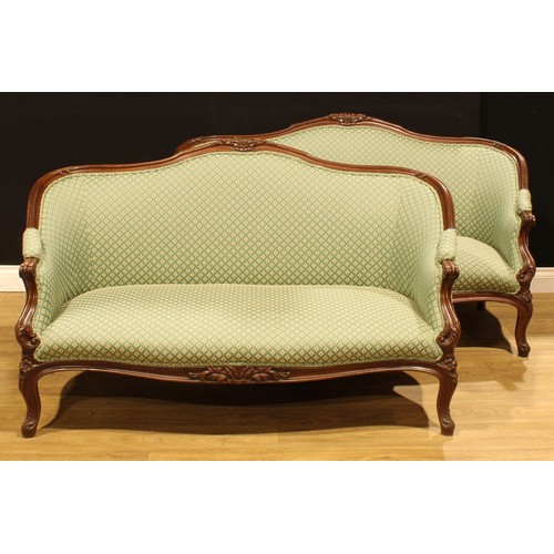 A Pair Of French Hepplewhite Revival Mahogany Sofas Shaped Cresting