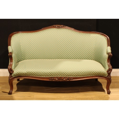 A Pair Of French Hepplewhite Revival Mahogany Sofas Shaped Cresting