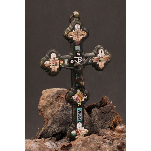 An Italian Grand Tour micro mosaic pendant cross botany, decorated in ...
