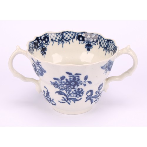A Worcester Three Flowers pattern ogee shaped chocolate cup and saucer ...
