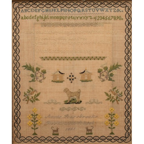 A Victorian needlework poetic and pictorial sampler, 'How shall the young reserve their ways [...],'