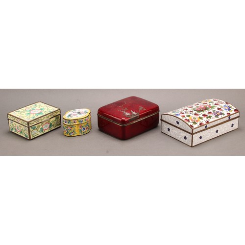 A Japanese ginbari cloisonné enamel rounded rectangular box and cover ...