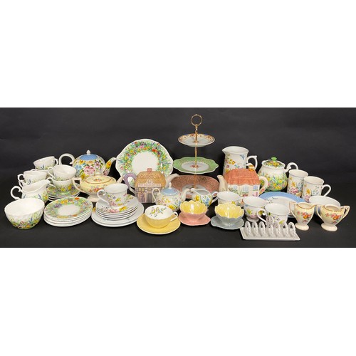 A Franklin & Cook tea service for six, printed and painted with spring ...