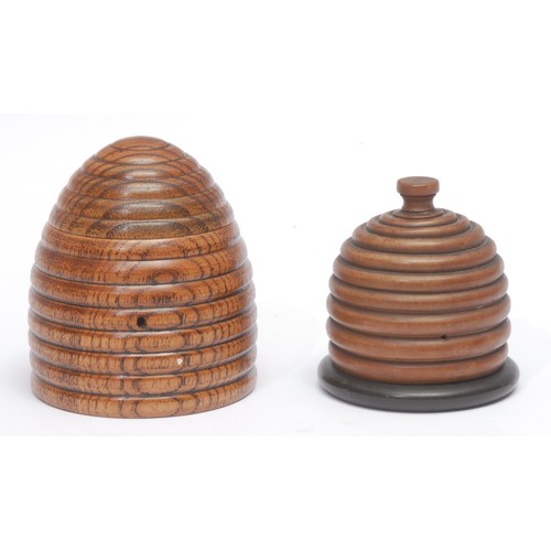Treen - a 19th century turned boxwood and ebony novelty beehive string ...