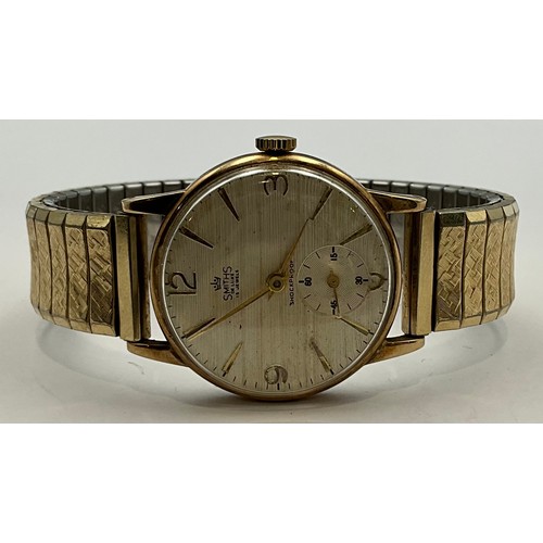 A Gent's 9ct Gold Smiths De Luxe 15 Jewels Watch with gold plated ...