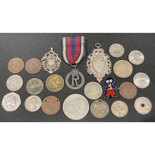 An Edwardian silver shield shaped fob, Chester 1906, 21.9g; a Victorian ...