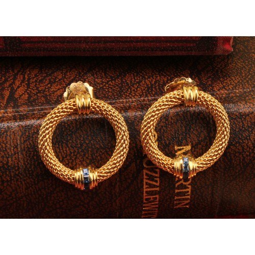 A pair of David Yurman 18ct gold sapphire hoop stud earrings, stamped ...
