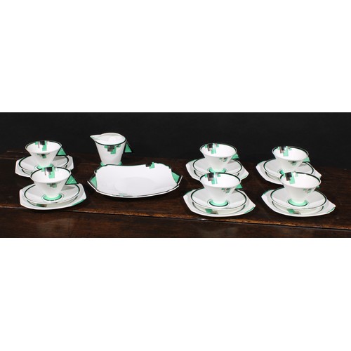 An Art Deco Shelley Vogue 'Green Blocks' pattern tea service for six ...