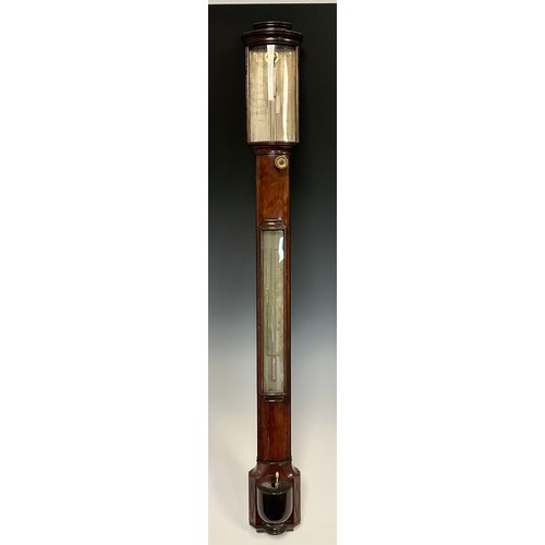 A mahogany bow front stick barometer, James Peter's Cambridge ...