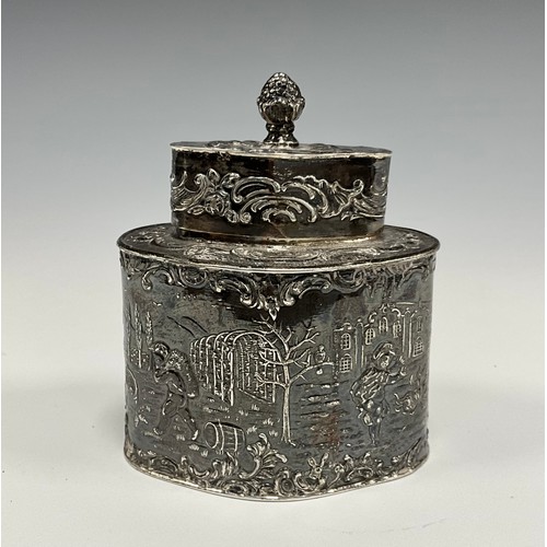 A 19th century Dutch silver tea caddy, rounded lozenge form, pineapple ...