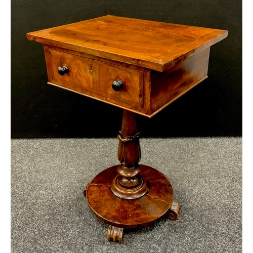 A William IV/early Victorian mahogany pedestal work table, oversailing ...