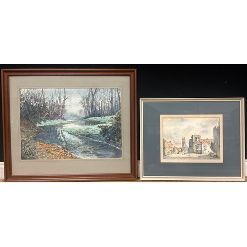 I F Collins (Derby Artist), Winter Landscape, watercolour, 49.5cm x ...