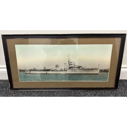 WW2 British Framed colourised photograph of Destroyer HMS Viscount D92 ...