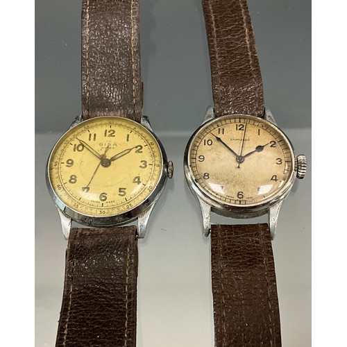 Watches - a Longines manual wind wristwatch, textured dial, Arabic ...
