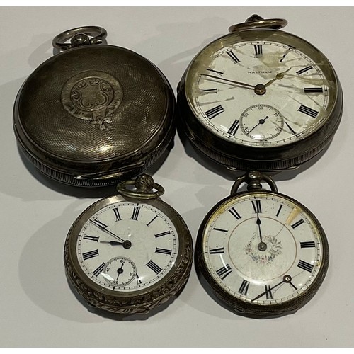A Victorian silver cased open face pocket watch, the enamel dial ...