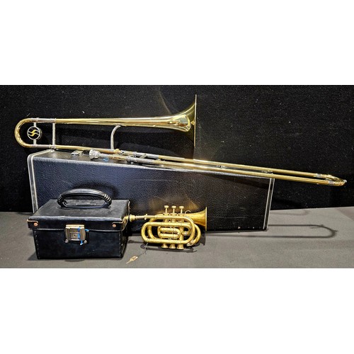 Musical Instruments - a Jupiter brass lacquer trombone, inscribed ...