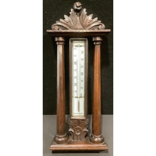 An oak architectural thermometer, 46cm high