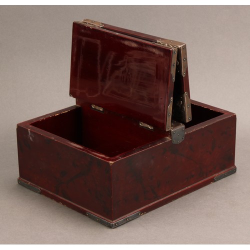 A Japanese silver mounted lacquer two-section cigar box, the covers ...