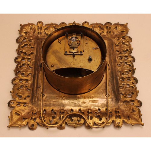 An Aesthetic Movement gilt metal strut type easel timepiece, 9cm enamel ...