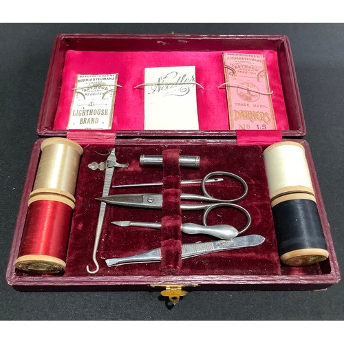 Haberdashery - a cased Victorian sewing set, complete with needles ...