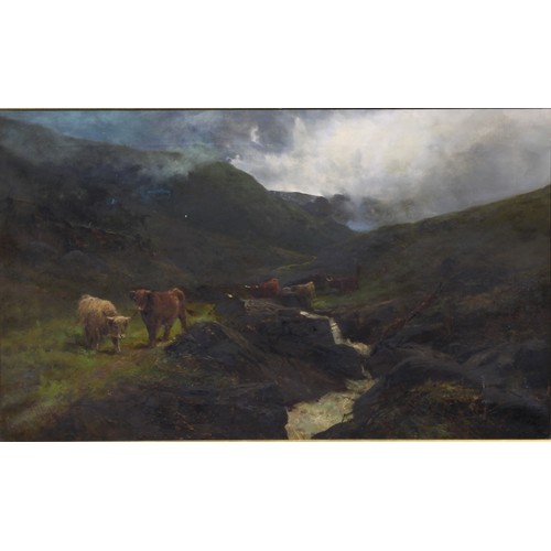 Thomas Henry Gibb (1833 - c.1900) Crossing Borderland, Highland Cattle ...