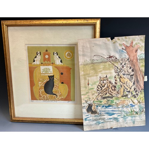 Manner of (or after) Louis Wain, ‘The Good Catch’, watercolour, 40.5cm ...