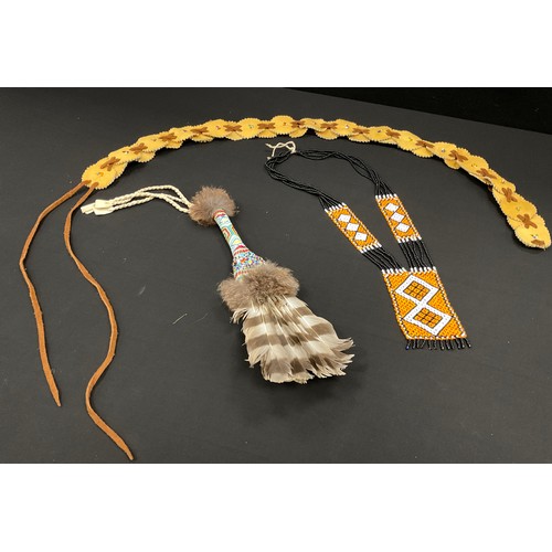 A plains Indian beadwork necklace, with orange, white and black beads ...
