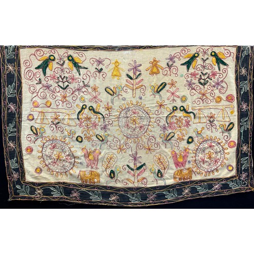 An Indian Bengali Kantha embroidered shawl, scarf or panel, decorated ...