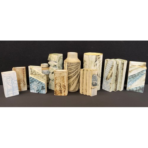 Carn pottery including staggered angular vases, cylindrical shaped vase ...