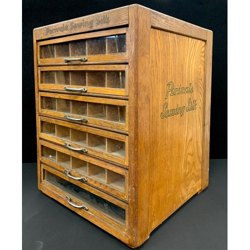 A Perivale Sewing Silk threads six drawer counter top chest, top five ...