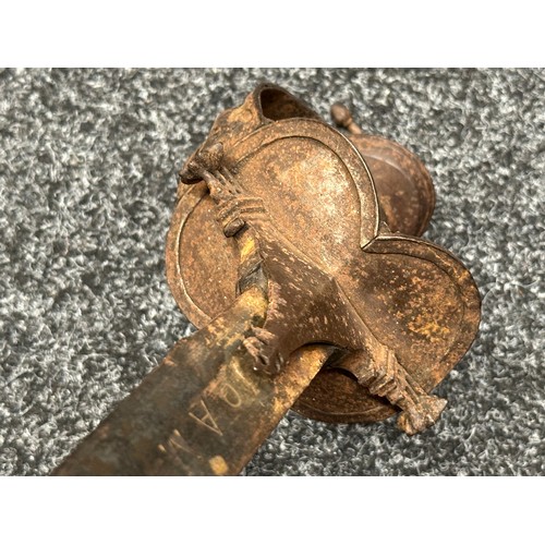 Indian Sword with straight single edged fullered blade with engraved ...