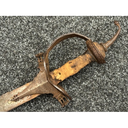 Indian Sword with straight single edged fullered blade with engraved ...