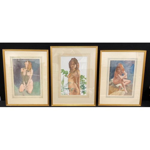 Owen Ronald Olley (1923-2017) three Nude/naked studies, comprising a nude kneeling figure, signed bo