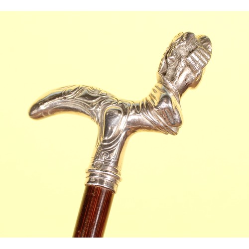 A French silver mounted walking stick, the shaped Rococo handle in the ...