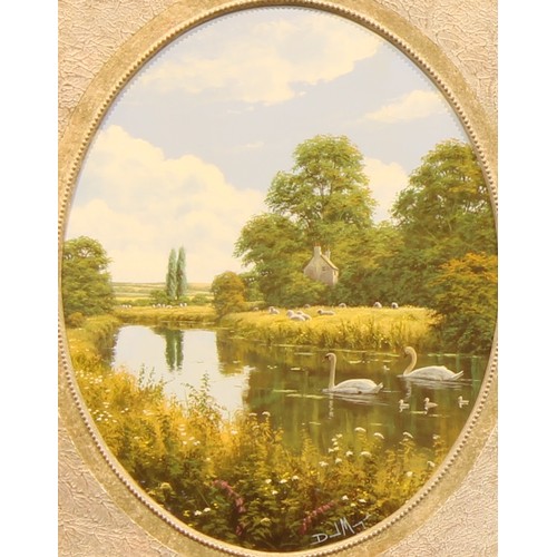 David Morgan (b.1947) a pair, The Gracefulness of Swans, signed, oil on ...